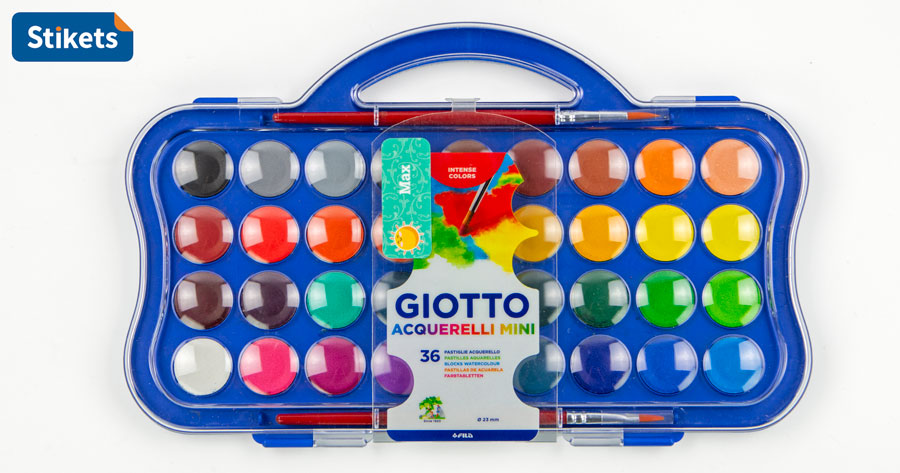 Giotto Watercolor Set: 36 Colors with 2 Brushes - Stikets