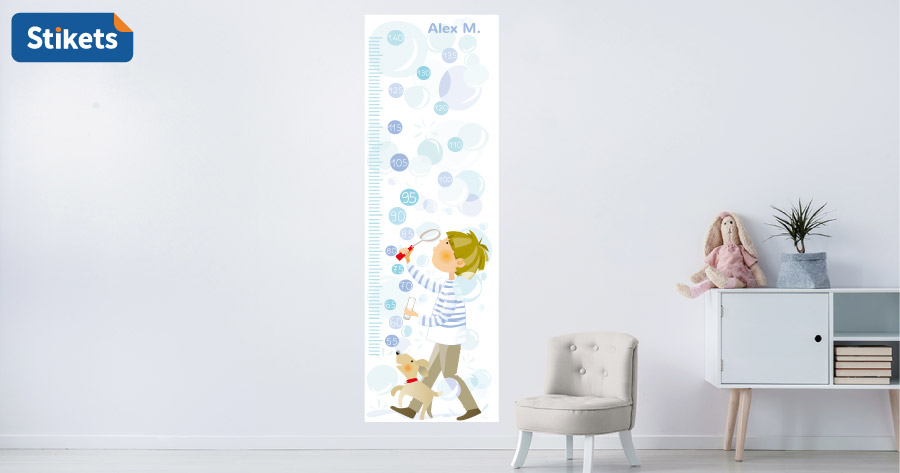 Personalised Boy Blowing Bubbles Height Chart - Stikets